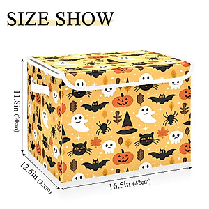 Storage Bins with Lids and Handles, Halloween Seamless Pattern Design with Ghost Skull Pumpkin and Cat Storage Box Storage Basket with Cover Collapsible Organizer Containers for Home