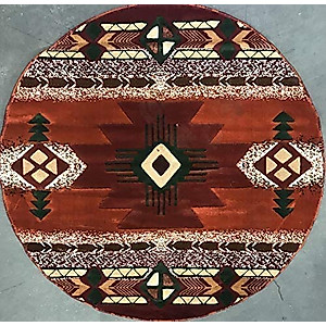 Southwestern Navajo Aztec Native American Geometric Rust Orange Area Rug (7’ X 7’ Round)