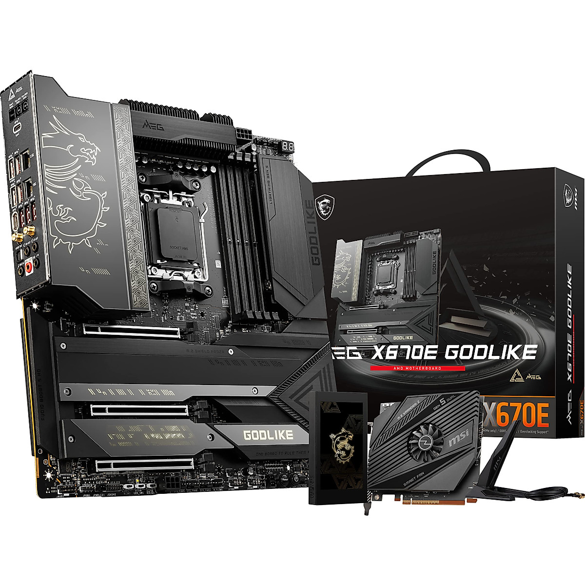 MSI MEG X670E GODLIKE Gaming Motherboard (AMD Ryzen 9000/8000/7000 Series Processors, AM5, DDR5, PCIe 5.0, SATA 6Gb/s, M.2, USB 3.2 Gen 2, Wi-Fi 6E, HDMI/DP, 10Gbps Dual LAN, SLI, EATX)