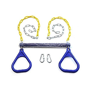 17.6" Monkey Bars for Kids Swing Set Accessories Outdoor - Trapeze Swing Bar for Playground Accessories with 48" Coated Chains 2 Snap Hooks - Hanging bar for Kids Jungle Gym Accessories (Blue)