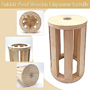 Tfwadmx Rabbit Hay Feeder Rack Wooden Food Manger Grass Holder Cylindrical Feeding Hay Mange for Guinea Pigs Bunny Chinchilla Hamster Small Animals