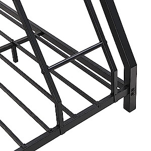 HAUSHECK Bunk Bed Twin Over Full Size, Heavy Duty Metal Bunk Beds with Ladder and Safety Guardrail, Floor Bed Frame for 2 or 3 Kids, Teens & Adults, No Box Spring Needed, Noise Free, Space Saving