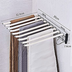 LJHSS Pull Out Pants Hanger Bar,Closet Pants Hanger Bar,Slide Out Side Mount,with 9 Arms for Space Saving and Storage,35x32.6cm13.7x12.8inch,Beige