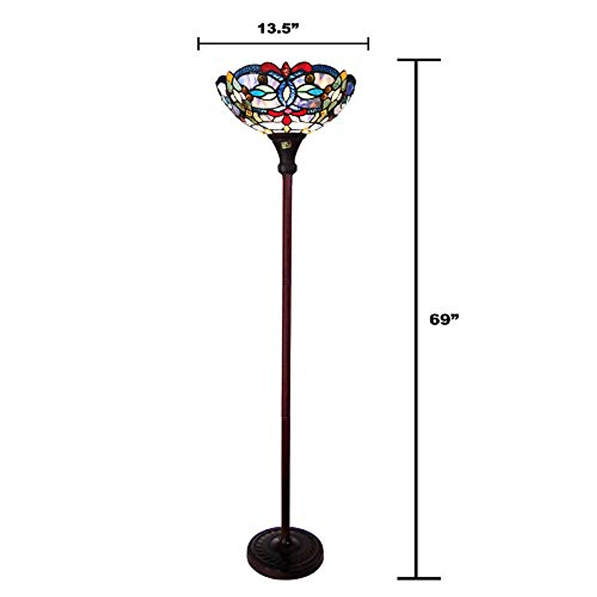 Radiance Goods Tiffany-Style Victorian Stained Glass Torchiere Floor Lamp 69" Height