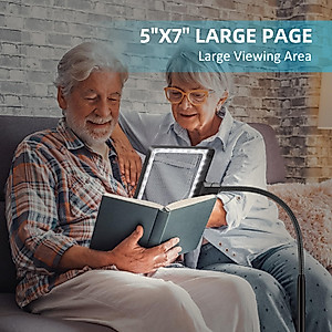 JUOIFIP 5X Magnifying Glass with Light and Stand, Adjustable Brightness Magnifying Floor Lamp, Gooseneck Arm Lighted Magnifier for Reading, Crafts and Close Work