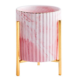 YOSCO Kitchen Utensil Holder,Ceramic Silverware Holder,Flatware Organizers with Golden Metal Frame for Home, Kitchen,Restaurant,Countertop (Pink-1)