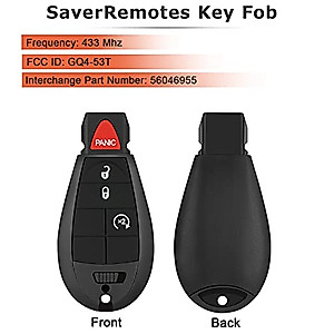 SaverRemotes 4 Button Key Fob Compatible for 2013-2018 Dodge Ram 1500 2500 3500 Keyless Entry Remote Replacement for GQ4-53T