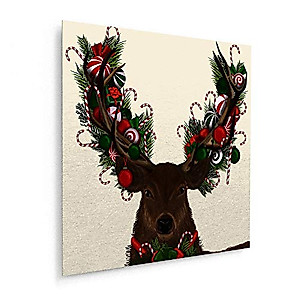 Trademark Fine Art Deer, Candy Cane Wreath by Fab Funky, White Metal Art 16x16, Multi-Color