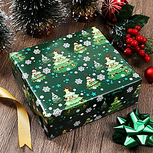 PlandRichW Christmas Wrapping Paper 12 Sheets Folded for Kids Boys Girls Men Women Gifts. Green,Red and Blue, Christmas Tree, Greetings, Santa, Gift and Snowflakes, 20 X 29 Inches Each