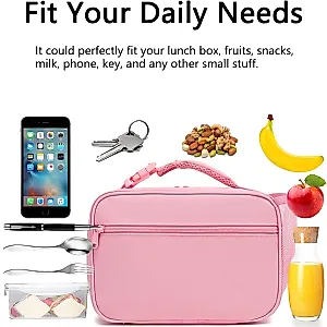 GYEUKHAM Insulated Lunch Box for School, Thermal Reusable Durable Freezable Lunch Bags for Kids Boys Girls Men Women - Small Soft Cooler Portable Lunch Tote Kit for Work Picnic Travel,Pink