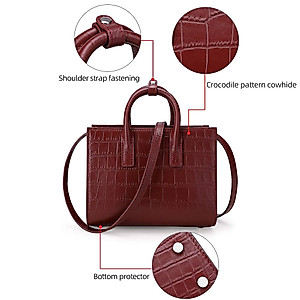 Women Handbags Leather Designer Top Handle Bags Crocodile Pattern Crossbody Shoulder Bags Wine Red Medium