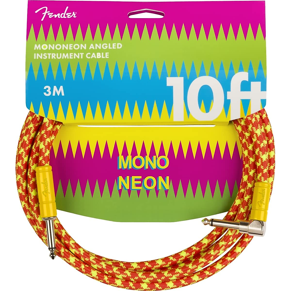Fender MonoNeon Instrument Cable, Straight/Angle, Orange/Yellow Tweed, 10ft