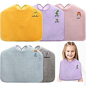 5 Pieces Baby Bibs Unisex Toddler Bibs for Feeding Soft Adjustable Oral Fleece Bibs Water Absorbent Thick Towel Bibs Drool Bibs with Snap for Girls Boys Eating Teething, Pink Gray Yellow Blue Purple