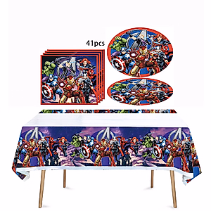 SUTRADHAR 41pcs Superhero Party Supplies,1Tablecover, 20Napkins,20Plates, Superhero Birthday Party Decorations,41Pcs/Set