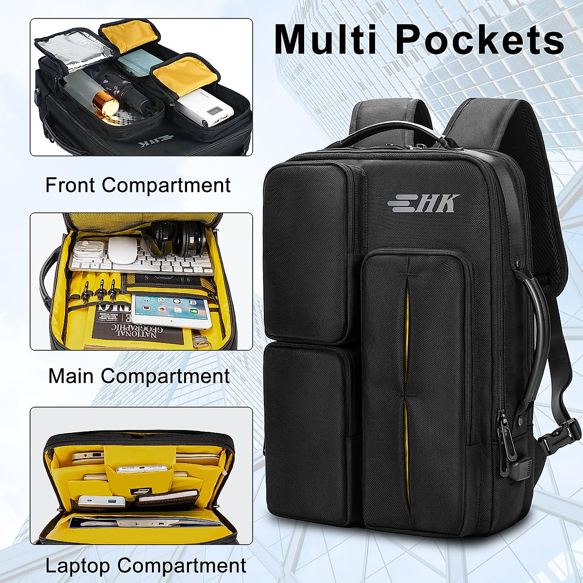 Laptop Backpack for Men 17 Inch, Durable and Lightweight Personal Item Travel Backpack, Computer Backpack with Charger Port, Suitcase Tech Backpack for College Business Office and Work, Black