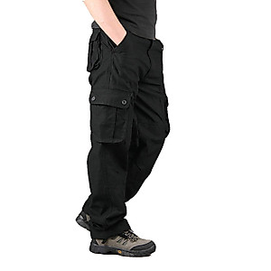 Lilychan Men's Lightweight Cargo Trouser Hiking Pants Army Combat Work pants Casual Pants with 6 Pocket (30, Black)