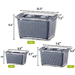 3-pack Vegetable and Fruit Storage Containers for Fridge Organizer Produce Saver Containers for Refrigerator Lettuce Berry Salad Cabbage Keeper BPA-Free Kitchen Organization with Lids and Air Vents (Grey)