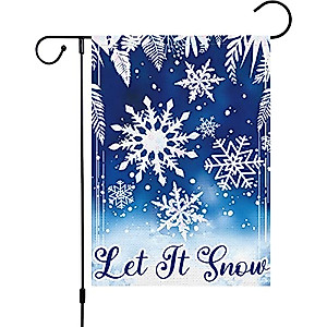 Heyfibro Let it Snow Garden Flag Winter Christmas Garden Flags 12x18 Inch Double Sided Burlap Snowflake Banner for Winter Holiday Christmas Yard Outdoor Decoration(ONLY FLAG)