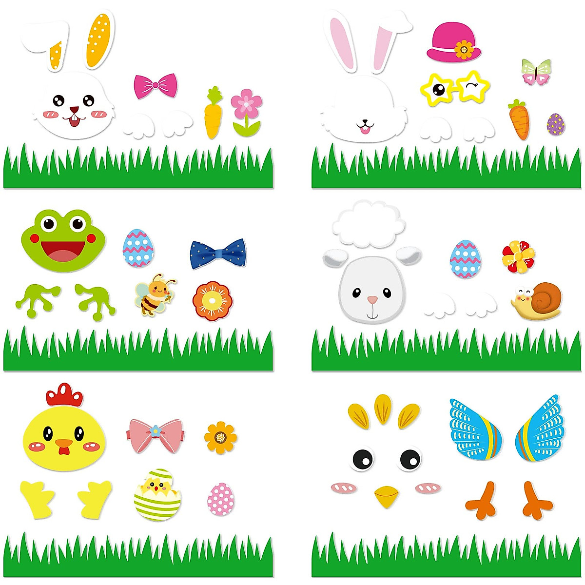 Fancy Land Easter Egg Decorating Kit Foam Easter Animal Craft Kits for Kids with Plastic Eggs 24 Pack