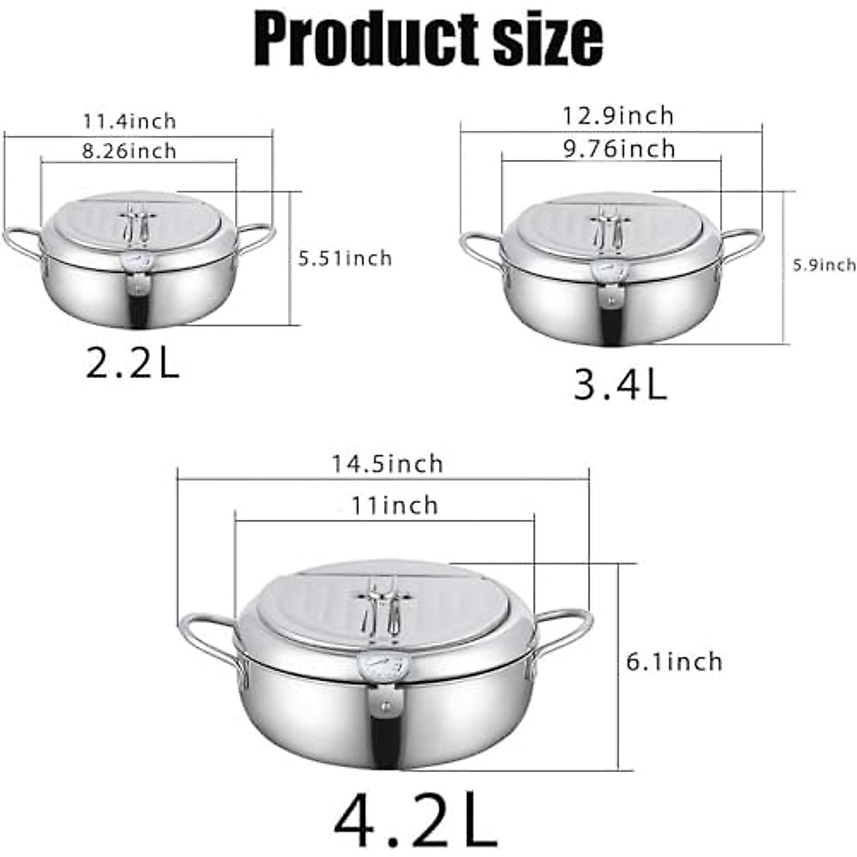 Japanese Deep Fryer Pot, Stainless Steel Deep Fryer Pot, Deep Fryer Pot, Stainless Steel Frying Pot With Thermometer And Oil Drip Drainer Rack (7.87 in,Silver)