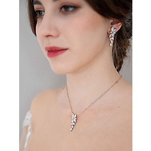 SWEETV Marquise Wedding Jewelry Set for Bride Bridesmaids, Rose Gold Bridal Jewelry Set for Wedding, Cubic Zirconia Crystal Necklace Earrings Set for Women