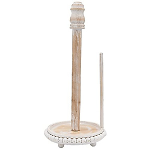 AuldHome Farmhouse Paper Towel Holder (Whitewashed); Wooden Beaded Rustic Disposable Towel Dispenser for Countertop