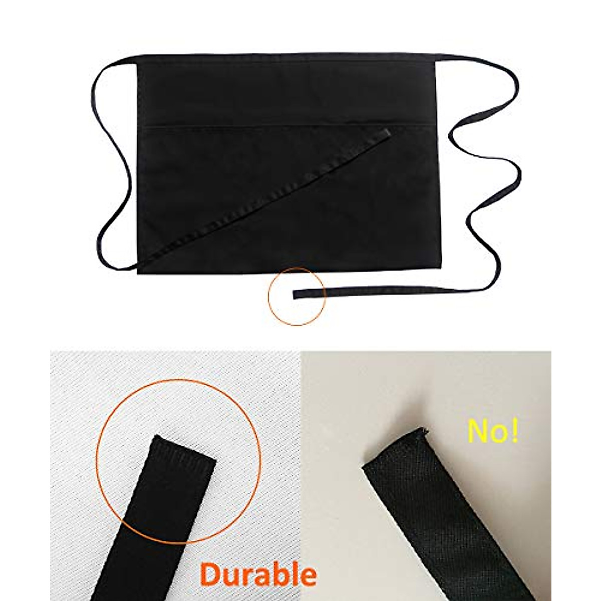 Hi loyaya Waitress Apron for Women Men - Set of 6 Black Half Waist Aprons with Pockets for Chef Waiter Server Baker Kitchen Restaurant (Large)