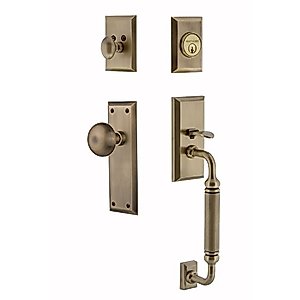Nostalgic Warehouse 719434, Backset-2.375", Plate C Grip Entry Set New York Knob Brass, Antique Brass/719434