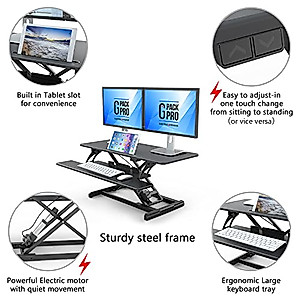 G Pack Pro Standing Desk Converter - Electric Height Adjustable Desk for Sit Stand Desk Workstation with Removable Keyword Tray and Space for Dual Monitors - Ergonomic Design for Maximum Productivity