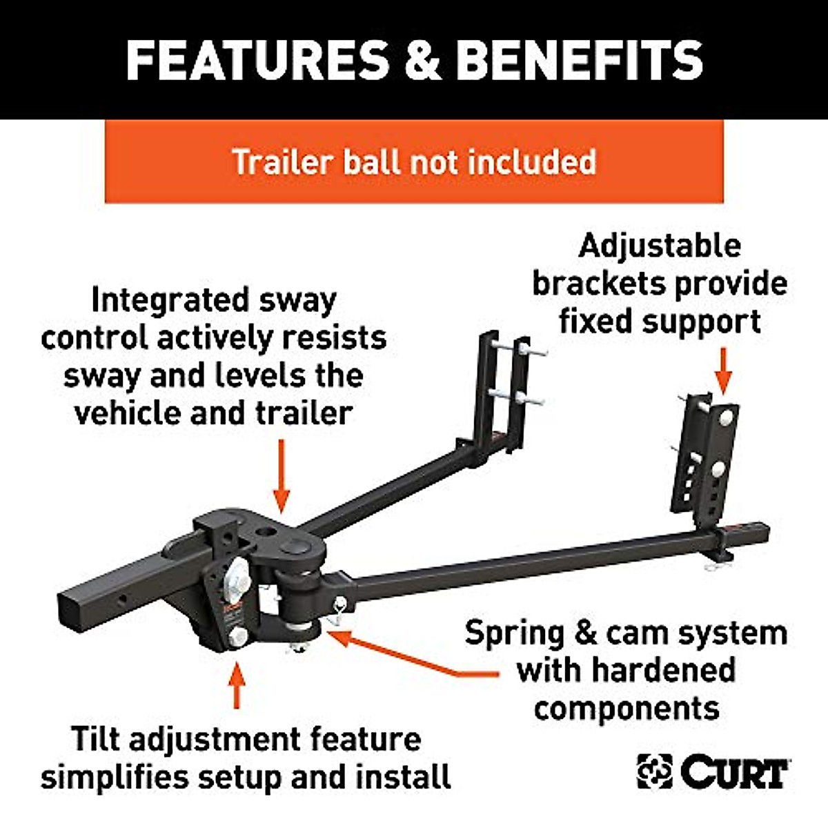 CURT 17499 TruTrack 4P Weight Distribution Hitch with 4x Sway Control, Up to 8K, 2-Inch Shank