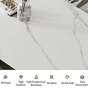 POVISON Modern Dining Table, 63 Inch White Dining Room Table for 6, Sintered Stone Table Top, Rectangular Pedestal Dining Table with Gold Carbon Steel Base for Kitchen & Dining