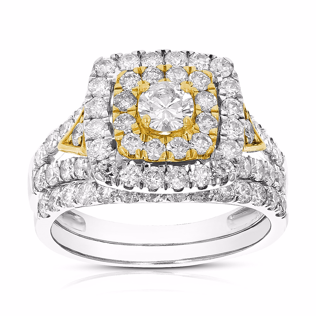 Vir Jewels 2 cttw Diamond Wedding Engagement Ring Set 14K Two Tone Gold Bridal Set Cushion Size 7