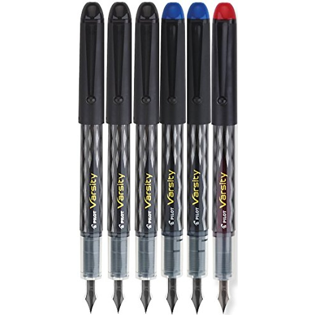 Pilot Varsity Disposable Fountain 6 Pack Combo, 3 Black Pens, 2 Blue Pens and 1 Red Pen