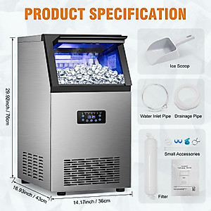 RAPSUAR Commercial Ice Maker Machine, 120Lbs/24H with 30Lbs Storage Bin, 40Pcs Ice Cubes 6Mins, 2-Way Add Water Under Counter Freestanding Ice Maker Commercial for Home Bar Office