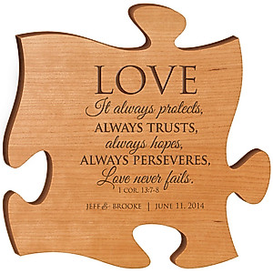 LifeSong Milestones Personalized Wedding Gifts for Couple and Home Love It Always Protects, Always Trusts, Always Hopes, Always Perseveres, Love Never Fails 1 Cor. 13 7-8 Made in USA from (Cherry)