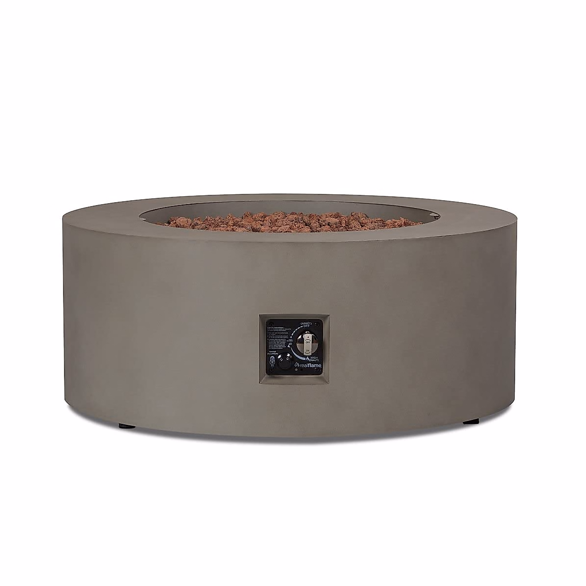 Real Flame Aegean Round Propane Fire Table for Outdoors in Mist Gray with Natural Gas Conversion Kit, Lid and Storage Cover - Durable Gray Fire Pit