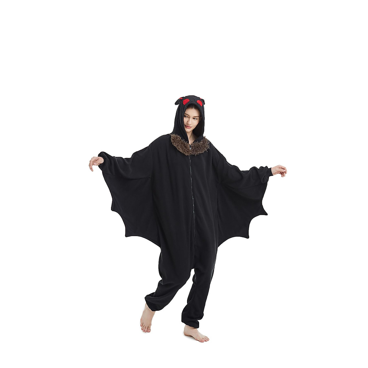 Unisex Adult Mothman Halloween Onesie Pajamas, Cartoon Cosplay One-piece Pajamas Warm Animal Costume Sleepwear Black