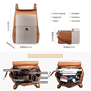LOVEVOOK Backpack Purses for Women, Tote Bag Convertible PU Leather Backpacks, Fashion Handbag Satchel Bags Casual Back Pack 14 Inch Laptop Backpacks 2PCS, Brown