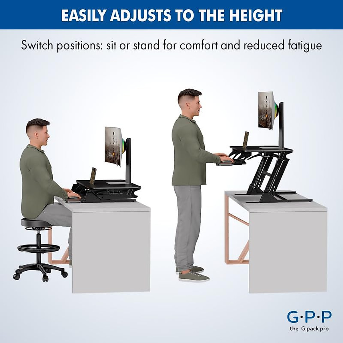 G-PACK PRO Standing Desk Converter - Height Adjustable Sit Stand Desk Riser up to 20.5" - Super Wide 37" Table fits Dual Monitors - 22 Ergonomic Adjustable Standing Desk Workstation Positions