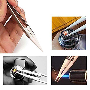 Ceramic Tweezers, Stainless Steel Tweezers, Non-Conductive, High Temperature Resistance 3000 Degrees Applicable to Precision Electrical Operation (Black)