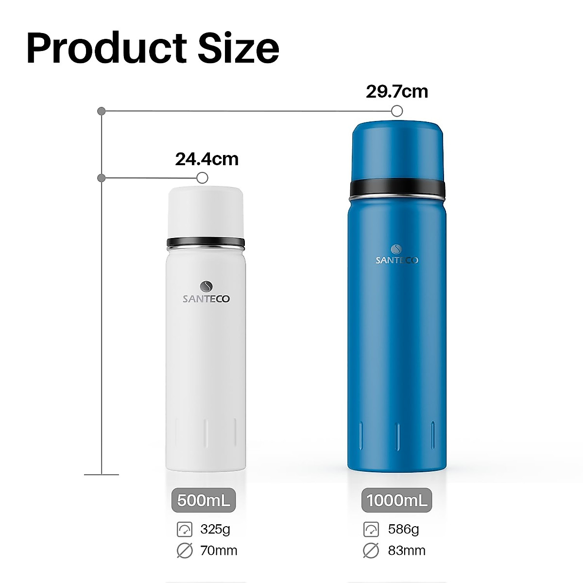 Classic Vacuum Insulated Wide Mouth Flask Bottle, BPA-Free 18/8 Stainless Steel Insulated Beverage Bottle for Cold & Hot Thermos, Keeps Liquid Hot 12hrs or Cold for Up to 24 Hours