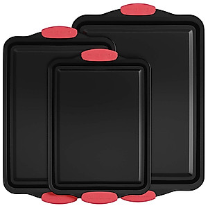 Classic Cuisine Nonstick Cookie Sheet Set for Baking, 3pc Half/Quarter/Jelly Roll Cookie Baking Pans w/Handle