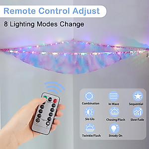 Basumee Stuffed Animals Net or Hammock with LED Light Hanging Toy Net Hammock for Stuffed Animals Storage Stuff Animals Hammocks for Nursery Kids Room with Remote Control, 8 Kinds of Lights(Pack of 1)