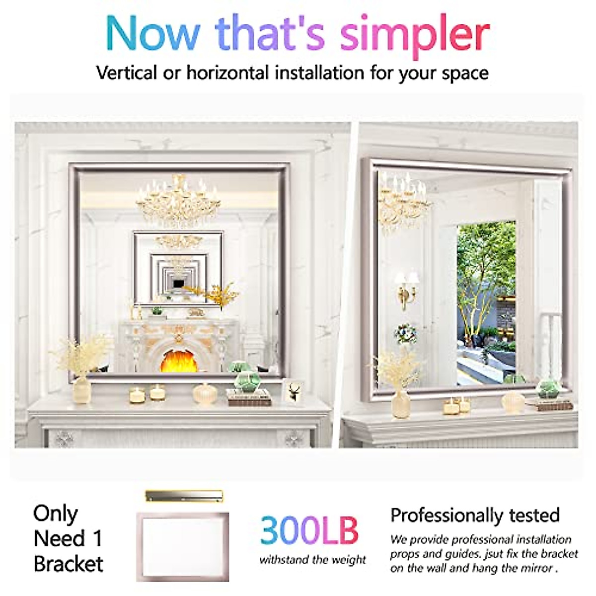 Vosuja36x36 Inch Bathroom Mirrors for Wall, Metal Framed Wall Mirrors with Non-Rusting Aluminum Alloy Metal Frame,Tempered Glass, Rectangle Wall Mounted Mirror (Horizontal/Vertical),Rose Gold