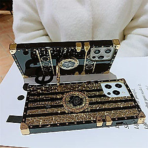 XiaYong for Samsung Galaxy A14 5G Case Fashion Square Box Women Design Gold Bling Glitter Rose Flower Soft Trunk Cover with Ring Kickstand Phone Skin,Gold