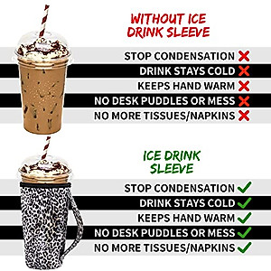 TIESOME Reusable Iced Coffee Sleeves, Leopard Print 3 Pieces Neoprene Cup Sleeve Coffee Cup Holder for Iced & Hot Drinks Beverages Sleeve for Most Coffee S+M+L 3 Size