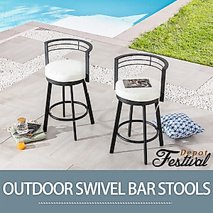 Festival Depot 6 Pcs Patio Swivel Chair Bar Stools Outdoor Armchair with Black Metal Frame Removable Cushion for Bistro Bar Indoor Home Counter Garden Pool (Beige)