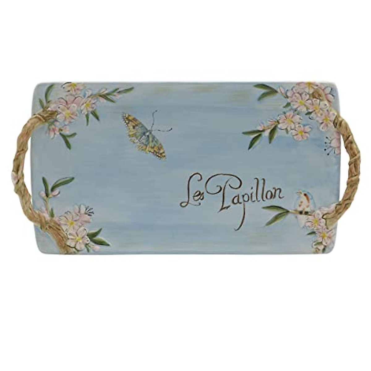 Fitz and Floyd Toulouse Handled Serving Tray, 14 Inch, Blue