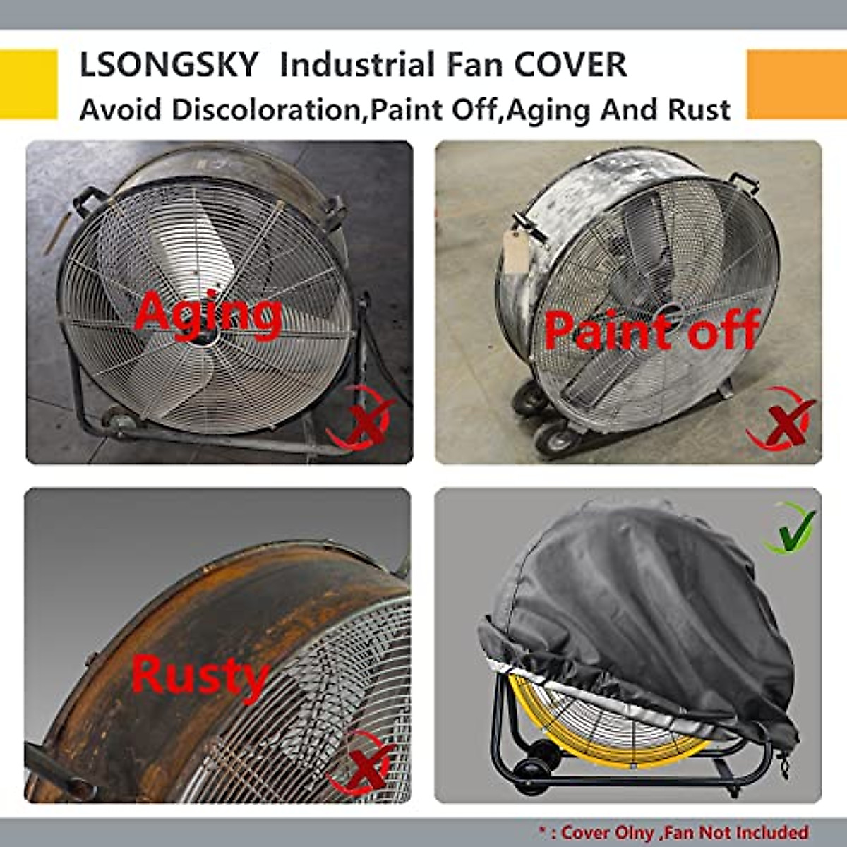 LSongSKY Industrial Fan Cover,Waterproof&Dustproof Cover Suitable for 24" High Velocity Movement Heavy Duty Drum Fan, Heavy Duty Outdoor Floor Fan Cover,Fits up to 29.9 x 8.6 x 29.9 inches,Grey