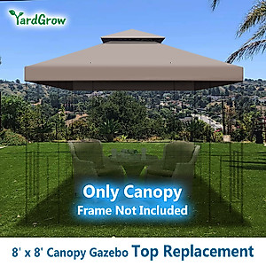 YardGrow 8'x8' Double Tier Gazebo Replacement Canopy Garden Polyester Water-Repellent Cover (Taupe)